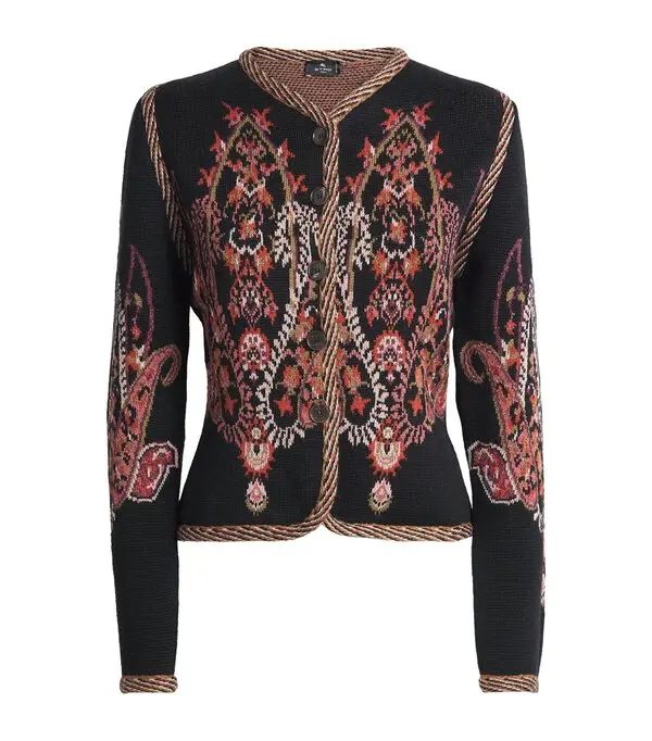 Etro Wool-blend Jacquard Cardigan - Black