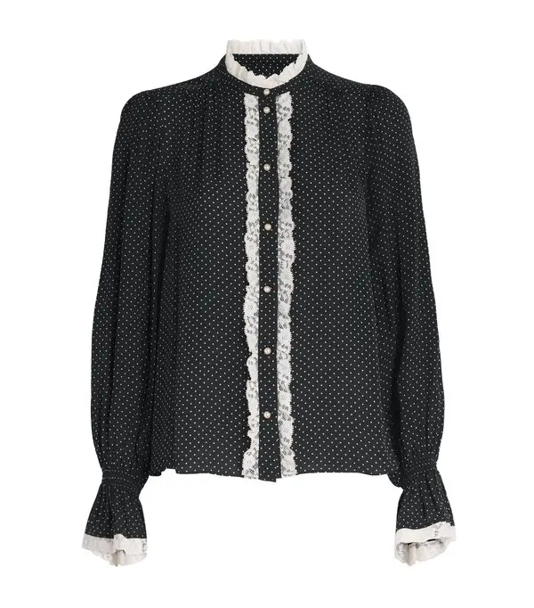 ME+EM Lace-trim Polka Dot Blouse