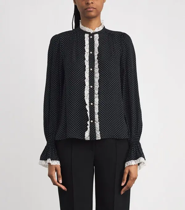 ME+EM Lace-trim Polka Dot Blouse