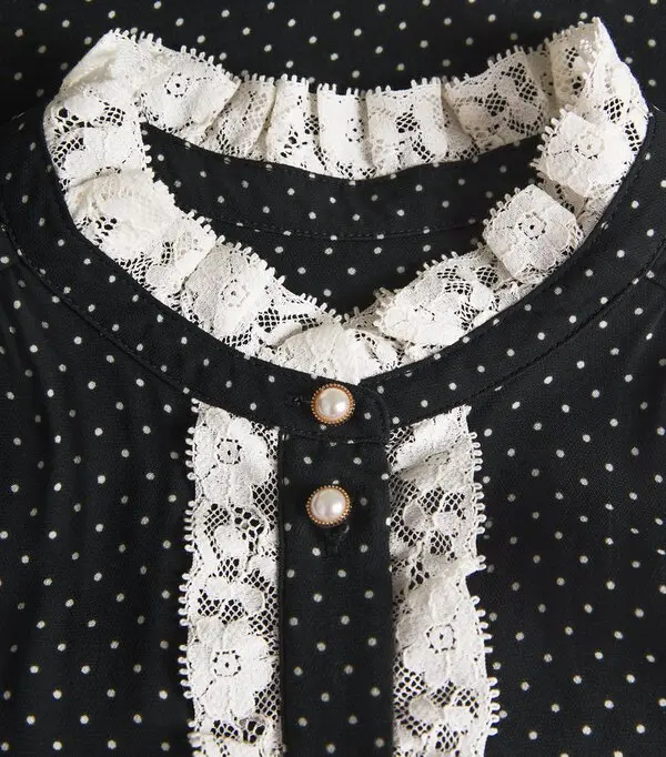 ME+EM Lace-trim Polka Dot Blouse