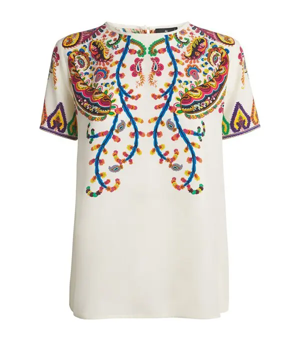 Etro Silk Paisley Print Short Sleeve Blouse