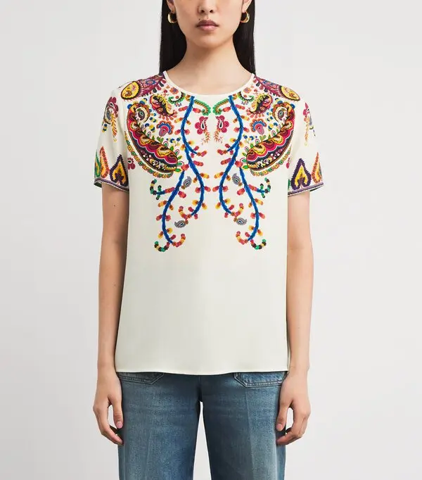 Etro Silk Paisley Print Short Sleeve Blouse