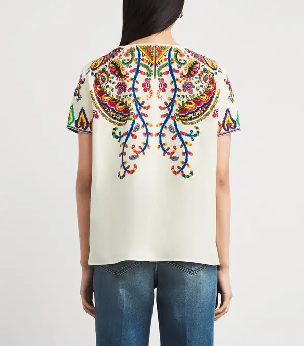 Etro Silk Paisley Print Short Sleeve Blouse
