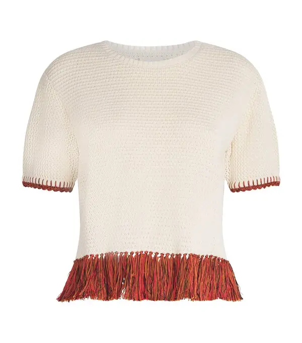 Escvdo Crochet Fringe T-shirt
