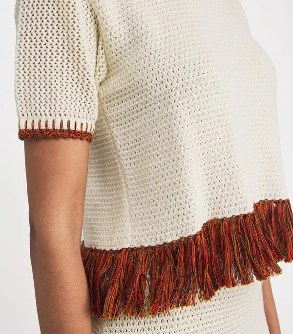 Escvdo Crochet Fringe T-shirt