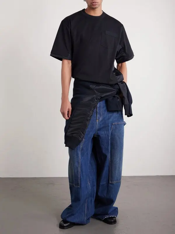 Sacai Appliquéd Shell-trimmed Cotton-jersey T-shirt