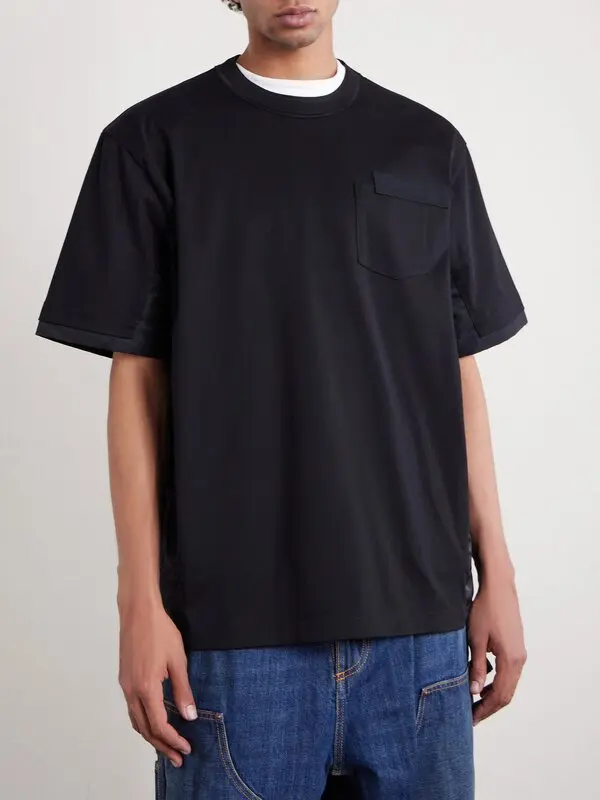 Sacai Appliquéd Shell-trimmed Cotton-jersey T-shirt