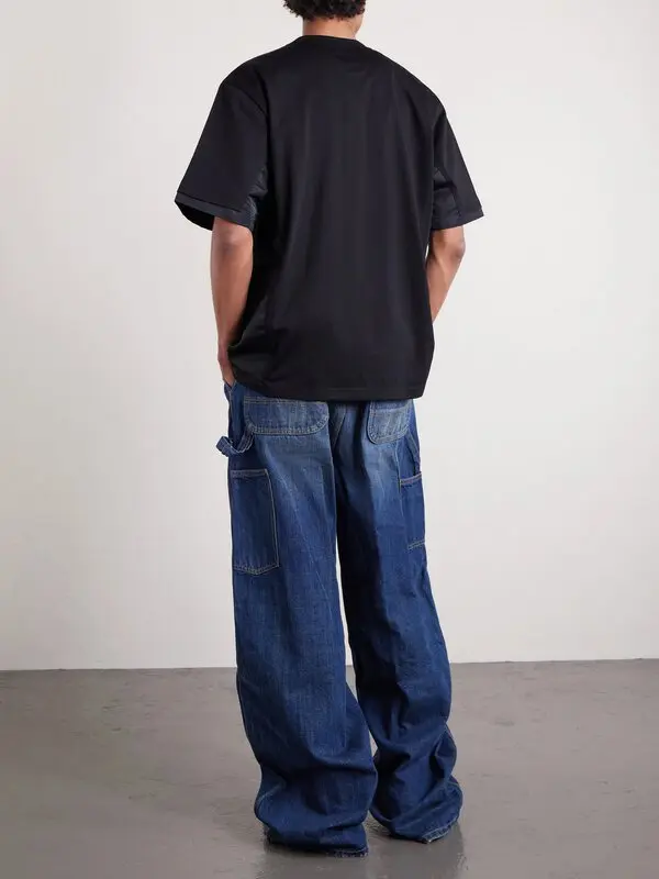 Sacai Appliquéd Shell-trimmed Cotton-jersey T-shirt