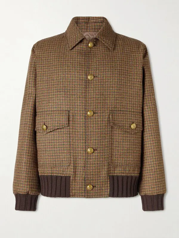 Valentino Garavani Padded Houndstooth Virgin Wool Bomber Jacket