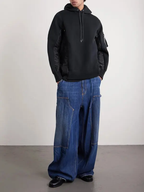 Sacai Nylon-trimmed Cotton-blend Jersey Hoodie