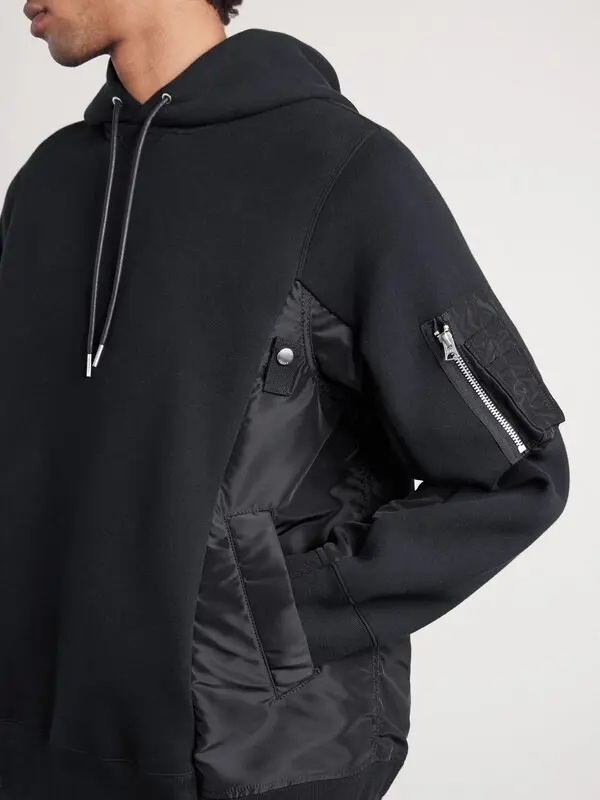 Sacai Nylon-trimmed Cotton-blend Jersey Hoodie