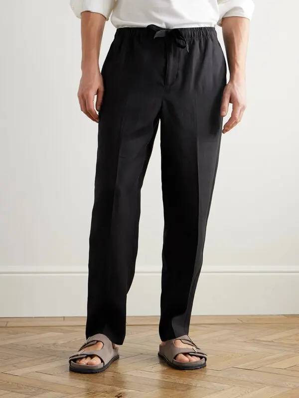 Orlebar Brown Alex Tapered Linen Drawstring Trousers - Black