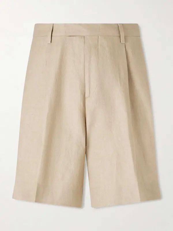 LARDINI Straight-leg Pleated Twill Shorts - Beige