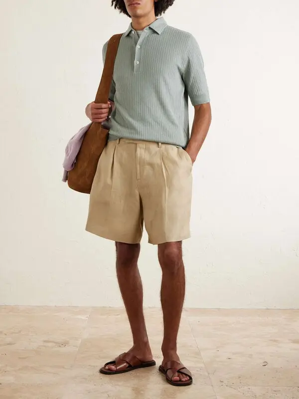 LARDINI Straight-leg Pleated Twill Shorts - Beige