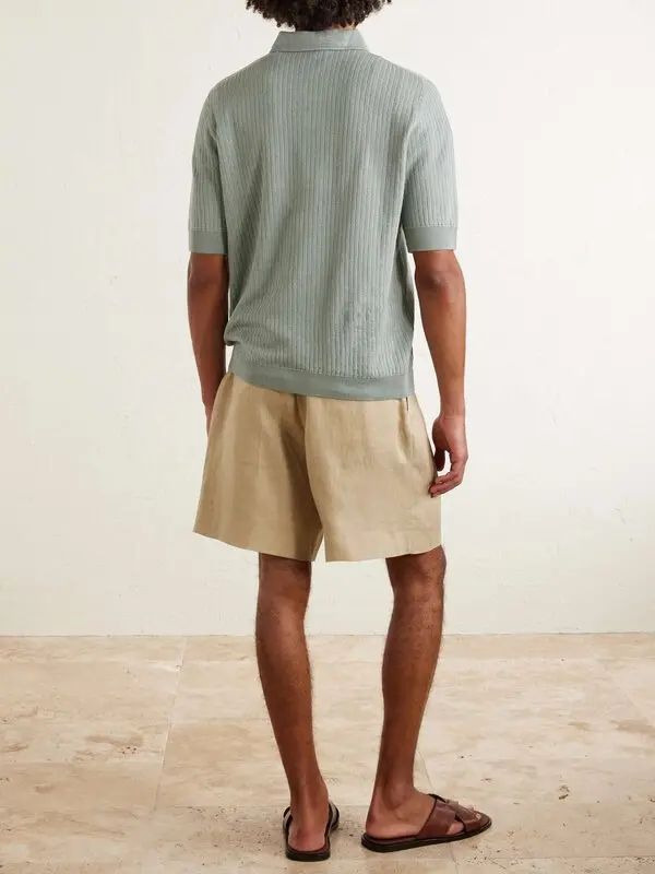 LARDINI Straight-leg Pleated Twill Shorts - Beige