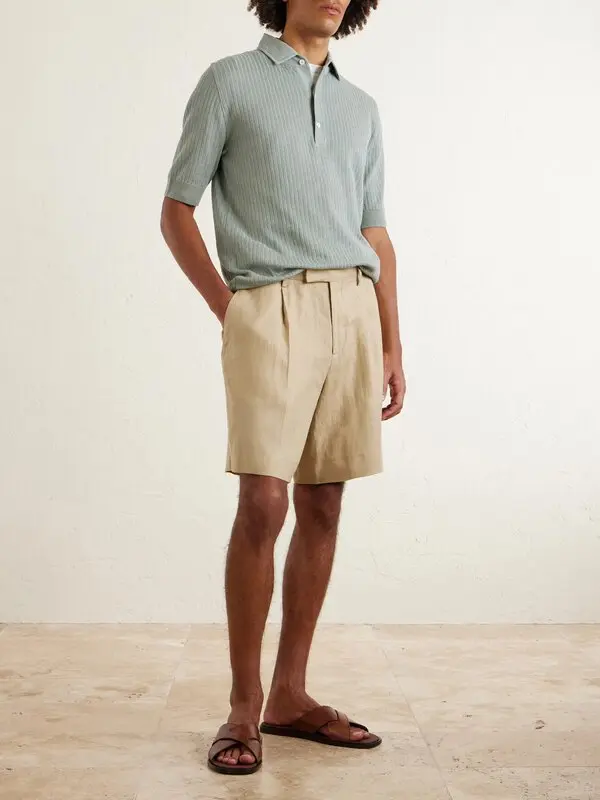 LARDINI Straight-leg Pleated Twill Shorts