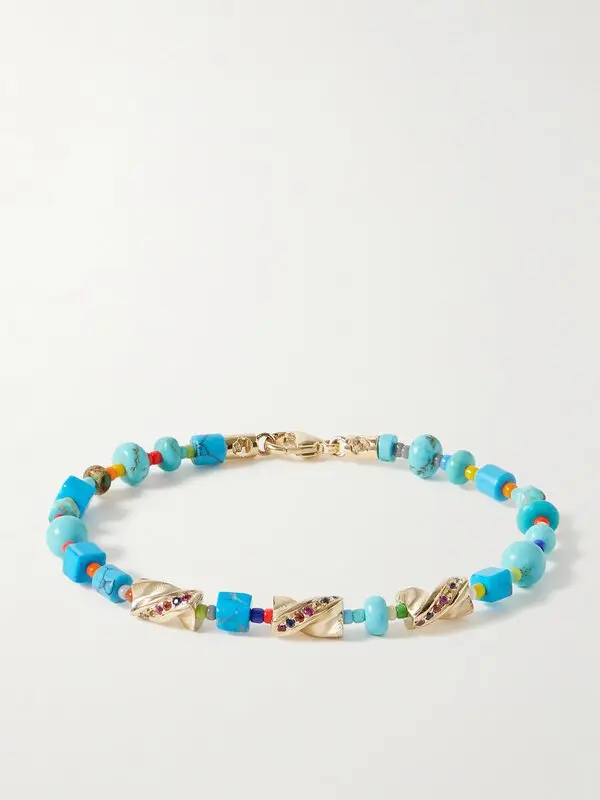 Luis Morais 14-karat Gold Multi-stone Beaded Bracelet - Blue