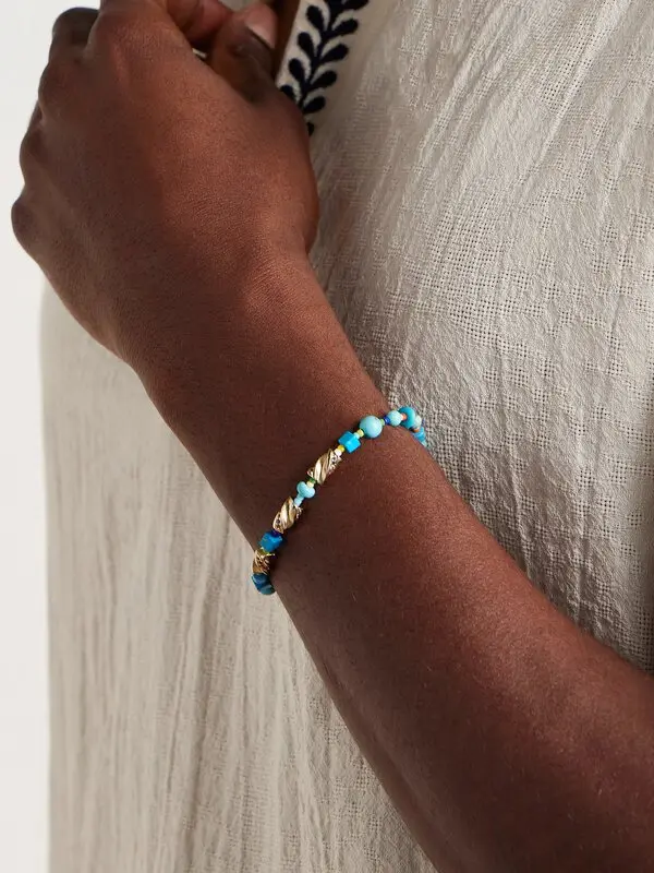 Luis Morais 14-karat Gold Multi-stone Beaded Bracelet - Blue
