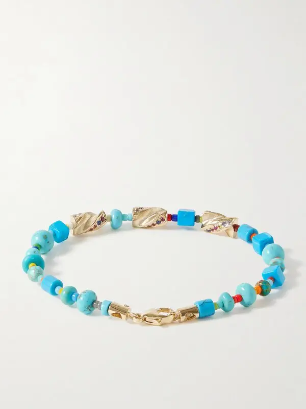 Luis Morais 14-karat Gold Multi-stone Beaded Bracelet - Blue