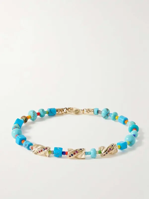 Luis Morais 14-karat Gold Multi-stone Beaded Bracelet - Turquoise