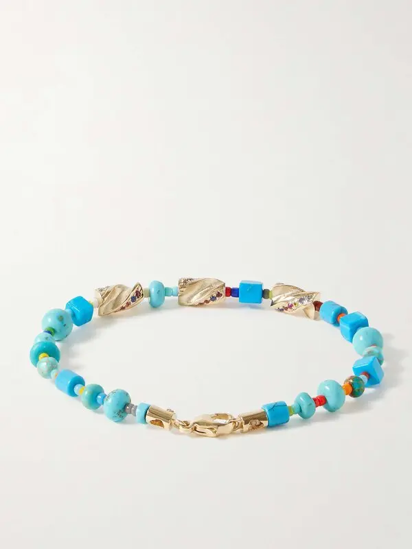 Luis Morais 14-karat Gold Multi-stone Beaded Bracelet - Turquoise