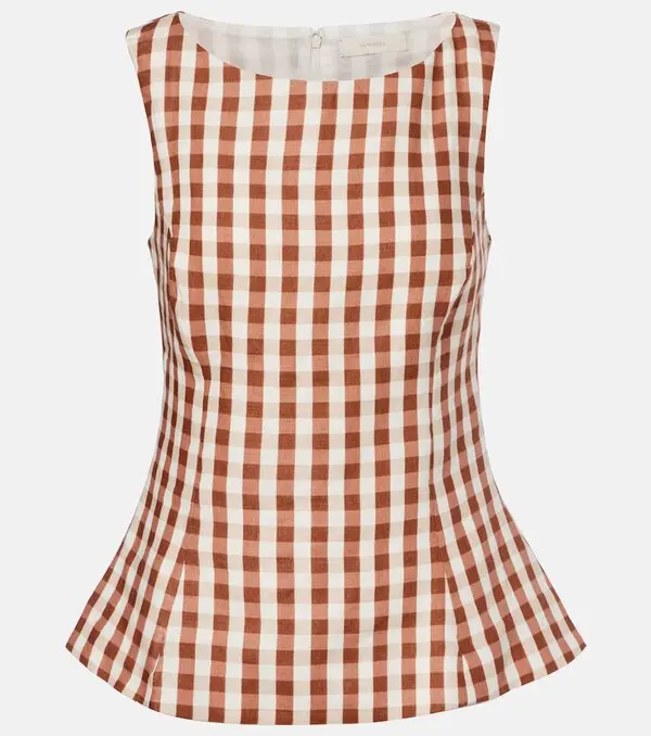 Faithfull The Brand Ana Gingham Linen Top - Brown