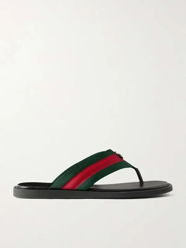 Gucci Logo-embellished Leather-trimmed Sandals - Black