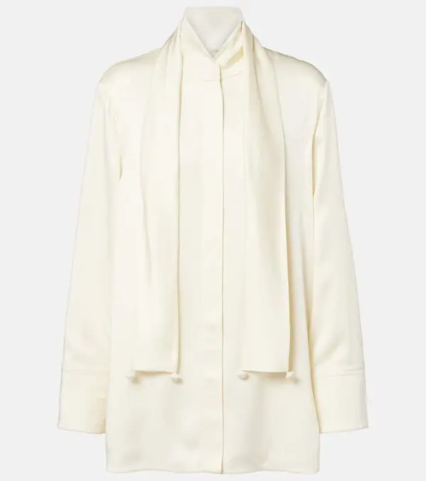 JIL SANDER Scarf-detail Satin Shirt - White