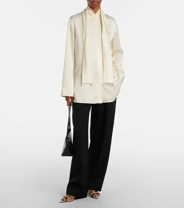 JIL SANDER Scarf-detail Satin Shirt - White