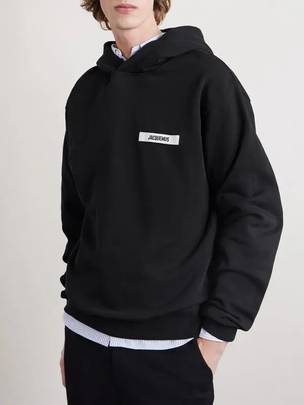 Jacquemus Logo-appliquéd Cotton-jersey Hoodie - Black