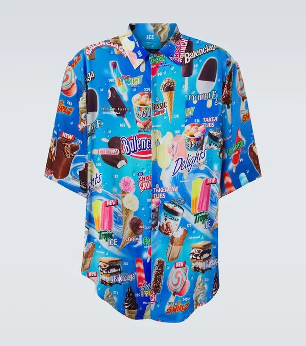 Balenciaga Printed Satin Shirt - Blue