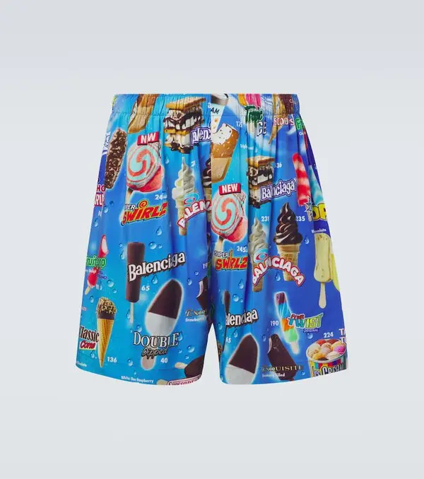 Balenciaga Printed Satin Shorts