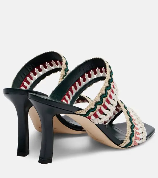 Manolo Blahnik Leather-trimmed Knitted Mules - Multicoloured