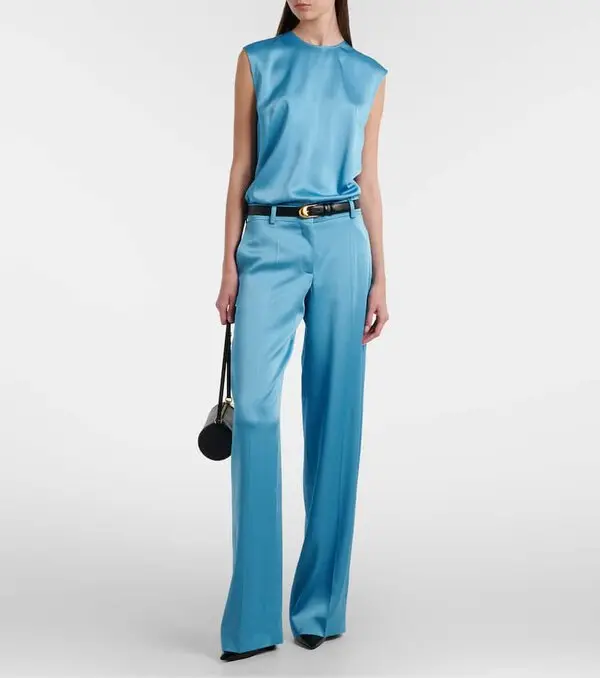 Stella McCartney Satin Wide-leg Pants - Turquoise