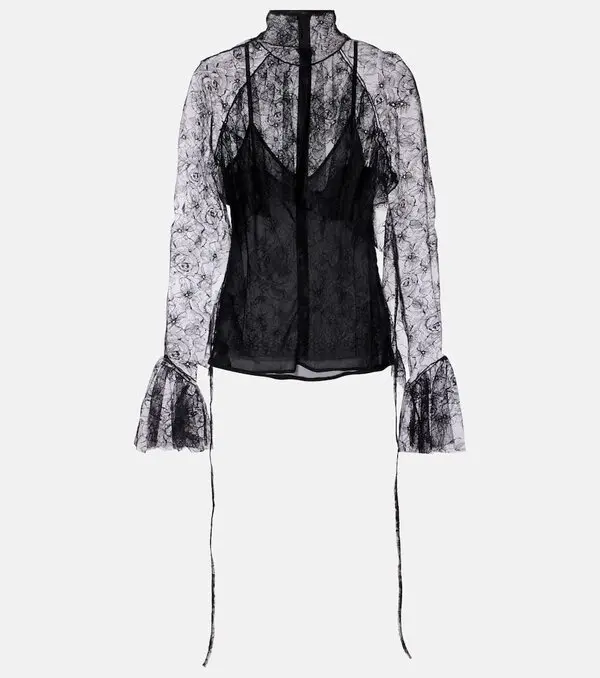 Blumarine Sheer Lace Turtleneck Blouse