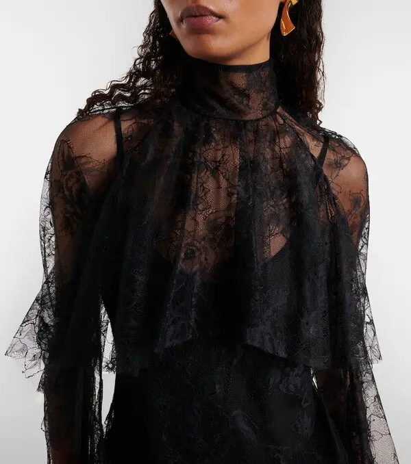 Blumarine Sheer Lace Turtleneck Blouse