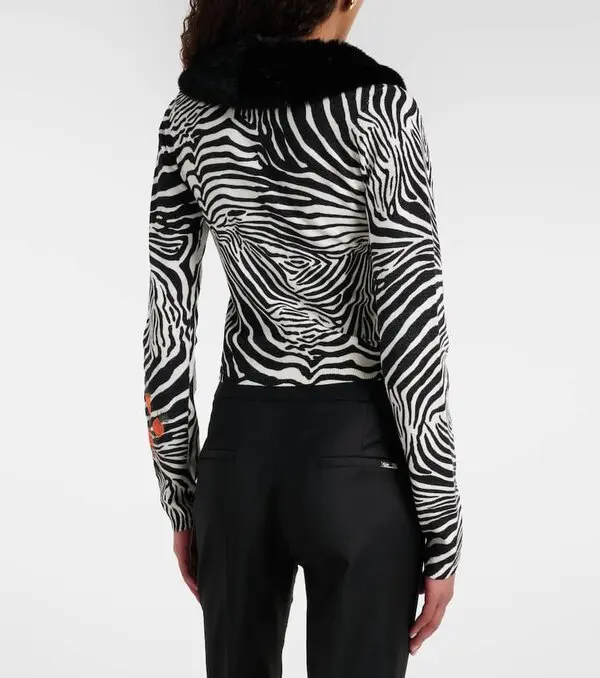 Blumarine Printed Ribbed-knit Cardigan