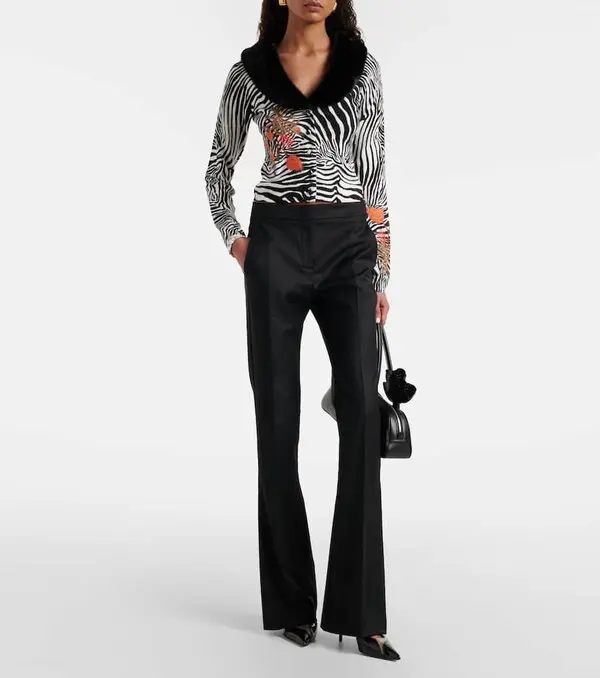 Blumarine Printed Ribbed-knit Cardigan