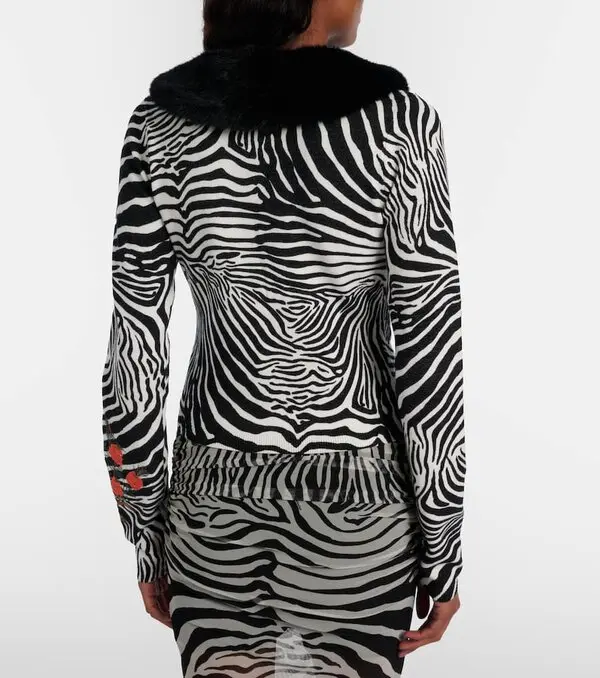 Blumarine Printed Ribbed-knit Cardigan