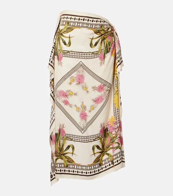 Blumarine Printed Twill Draped Midi Skirt - Multicoloured