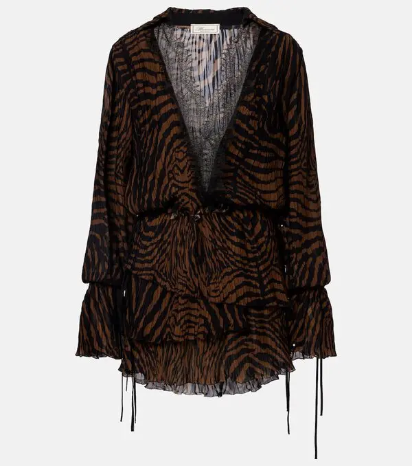 Blumarine Zebra-print Chiffon Mini Dress - Brown