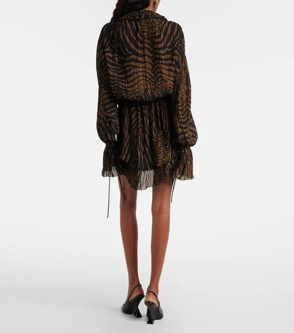 Blumarine Zebra-print Chiffon Mini Dress - Brown