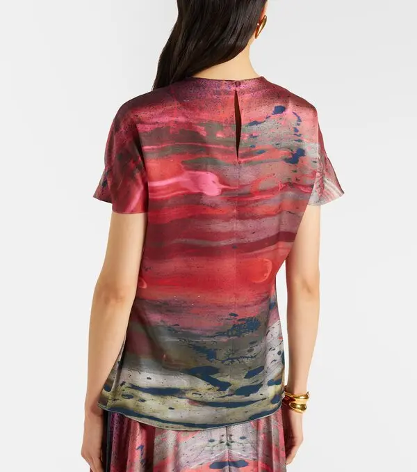 ROKSANDA Printed Draped Silk Satin Top - Multicoloured