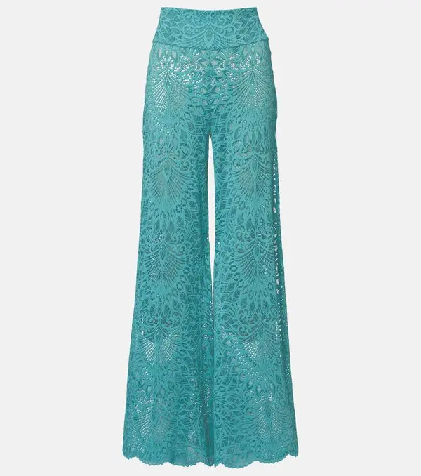 ALEXANDRA MIRO Paloma Lace Wide-leg Pants - Turquoise