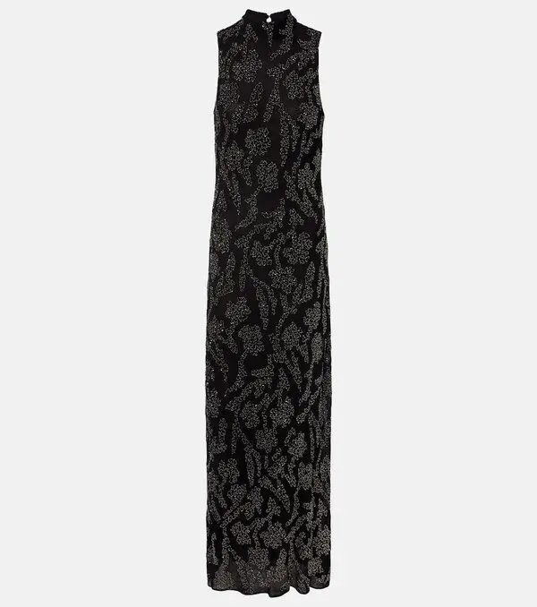 Veronica Beard Sylven Beaded Georgette Maxi Dress - Black
