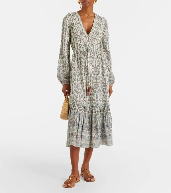 Veronica Beard Vani Paisley Ruffled Midi Dress - Multicoloured