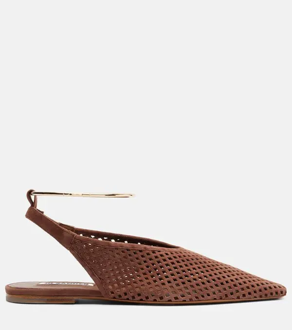JIL SANDER Perforated Suede Slingback Flats - Brown