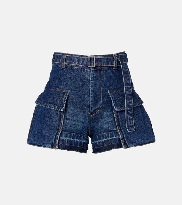 Sacai Belted Denim Cargo Shorts
