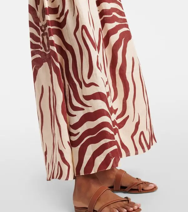Johanna Ortiz Gathered Printed Linen Maxi Skirt