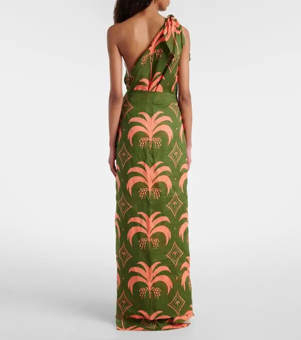 Johanna Ortiz Asymmetric Printed Linen Maxi Dress